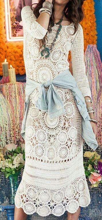 Roxanne boho crochet dress off white totally hand made – AUROBELLE IBIZA